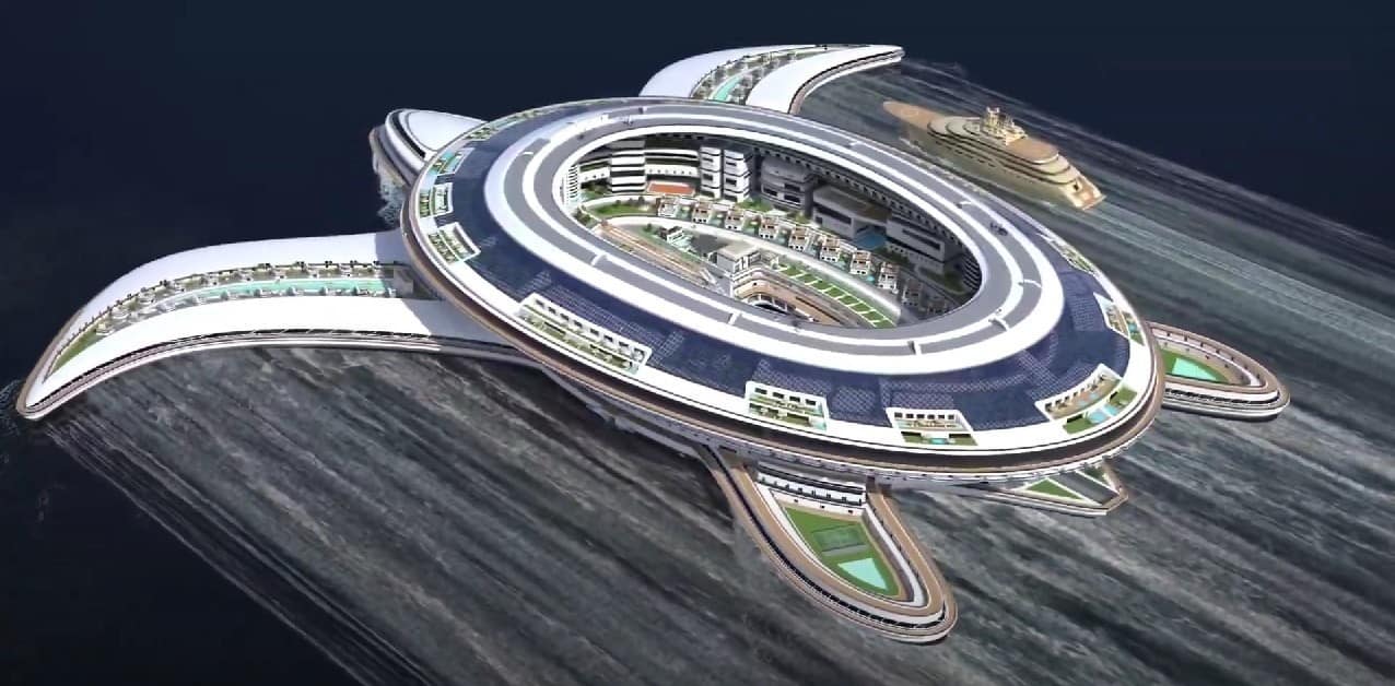Cidade flutuante? Navio elétrico em formato de tartaruga marinha gigante possui 60 mil ...
